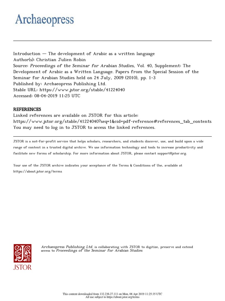 Robin - Introduction - The Development of Arabic As A Written Language ...