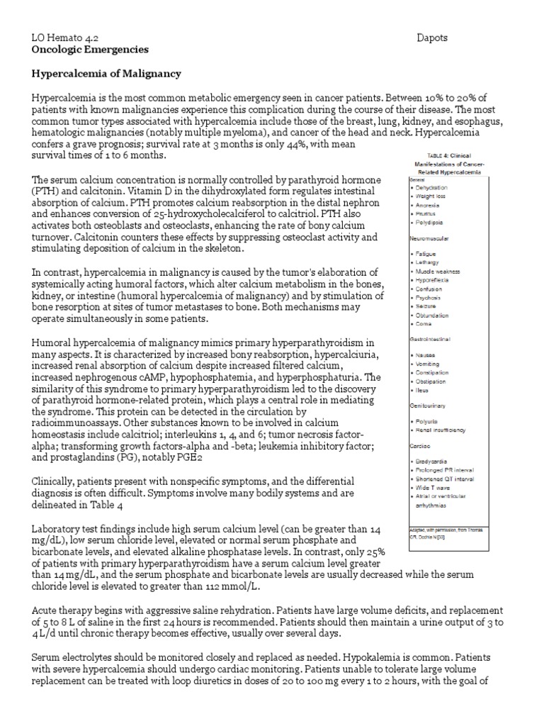 Oncologic Emergencies Hypercalcemia of Malignancy | PDF | Hypoglycemia | Clinical Medicine