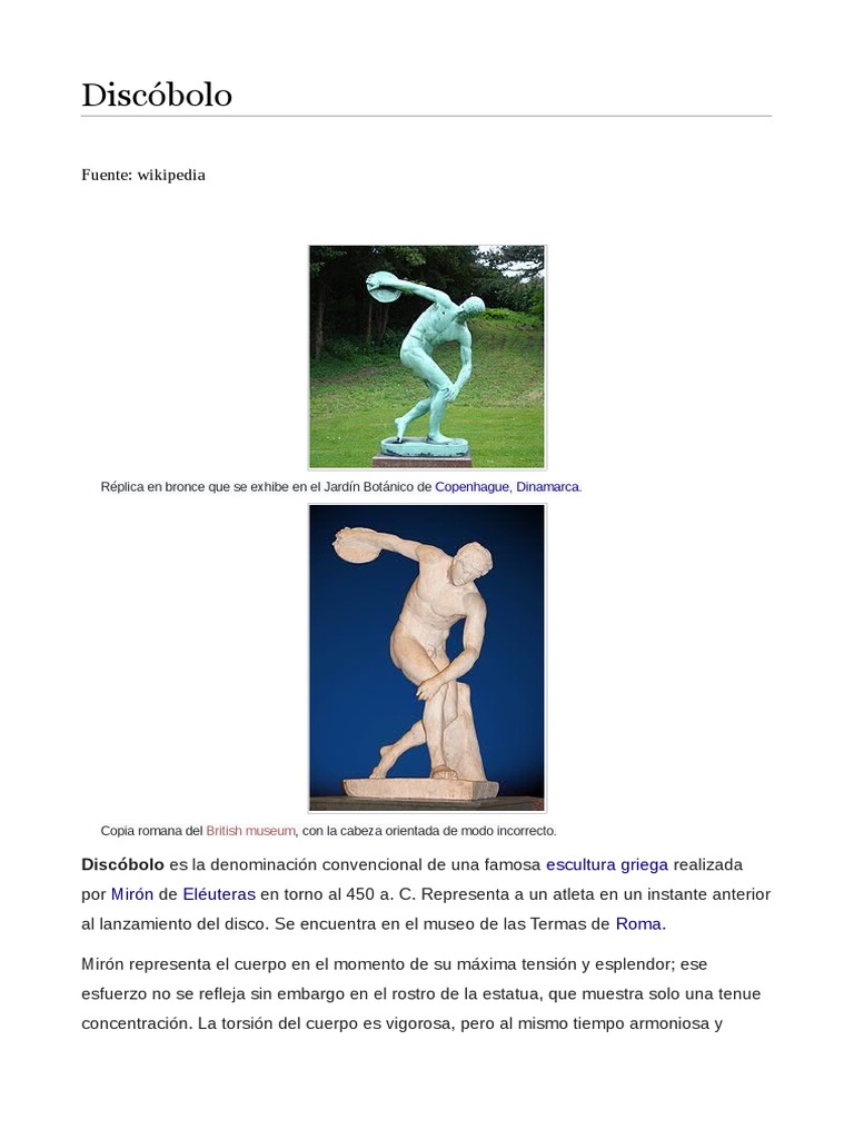 Discóbolo Mirón | PDF | Escultura | Biblioteca y museo