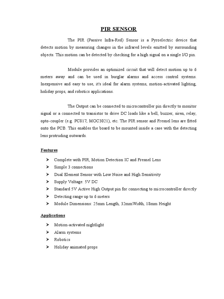 Pir Sensor | PDF | Infrared | Electrical Engineering