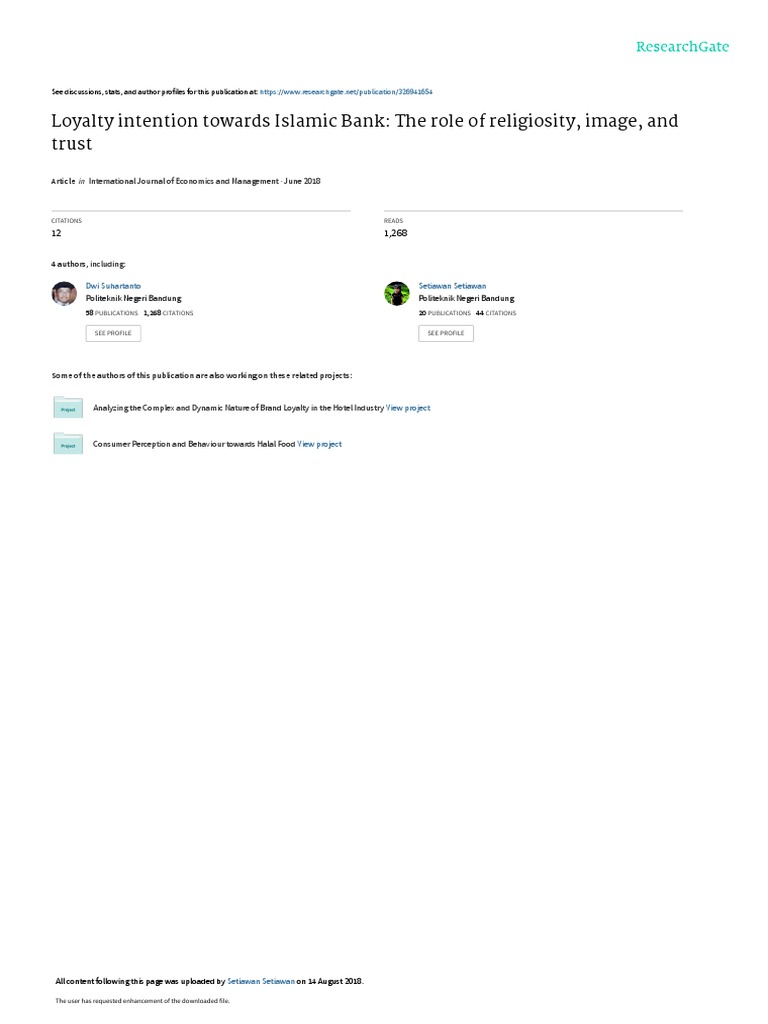 Loyalty Intention Towards Islamic Bank: The Role of Religiosity, Image ...