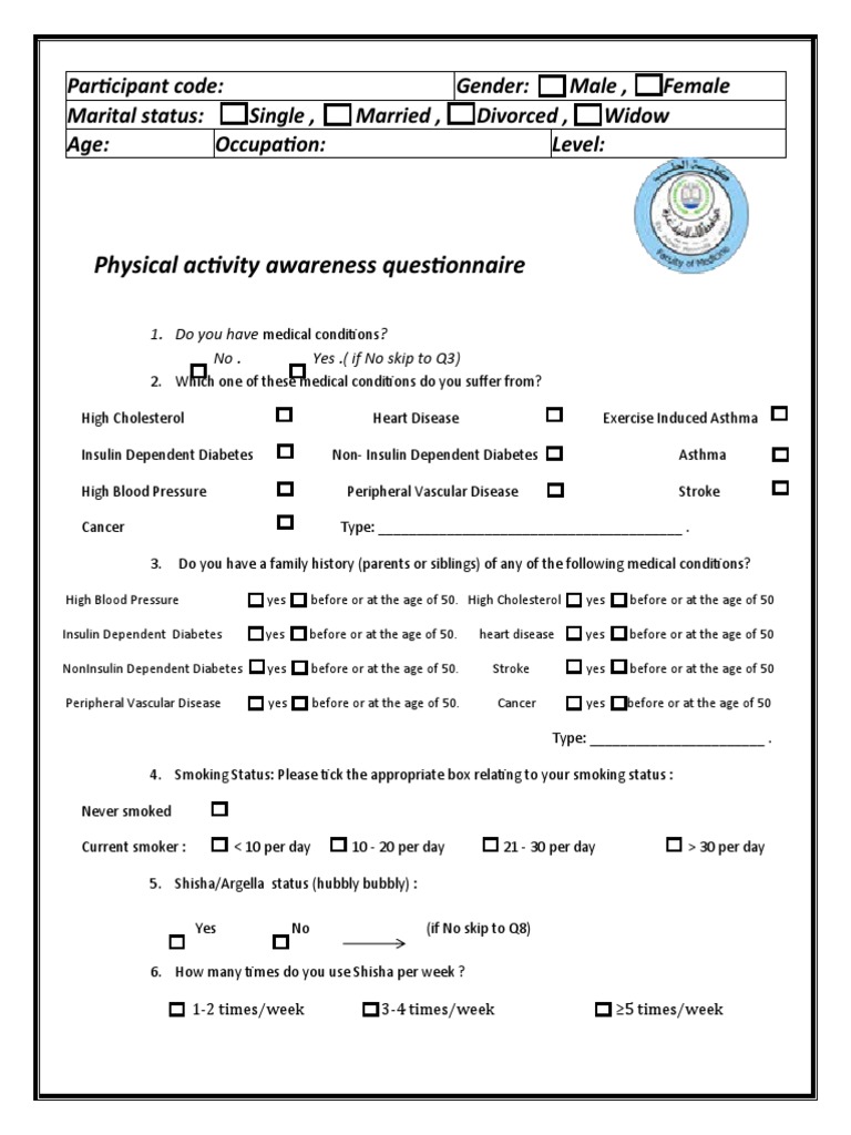Physical Activity Awareness Questionnaire | PDF | Diabetes | Body Mass ...