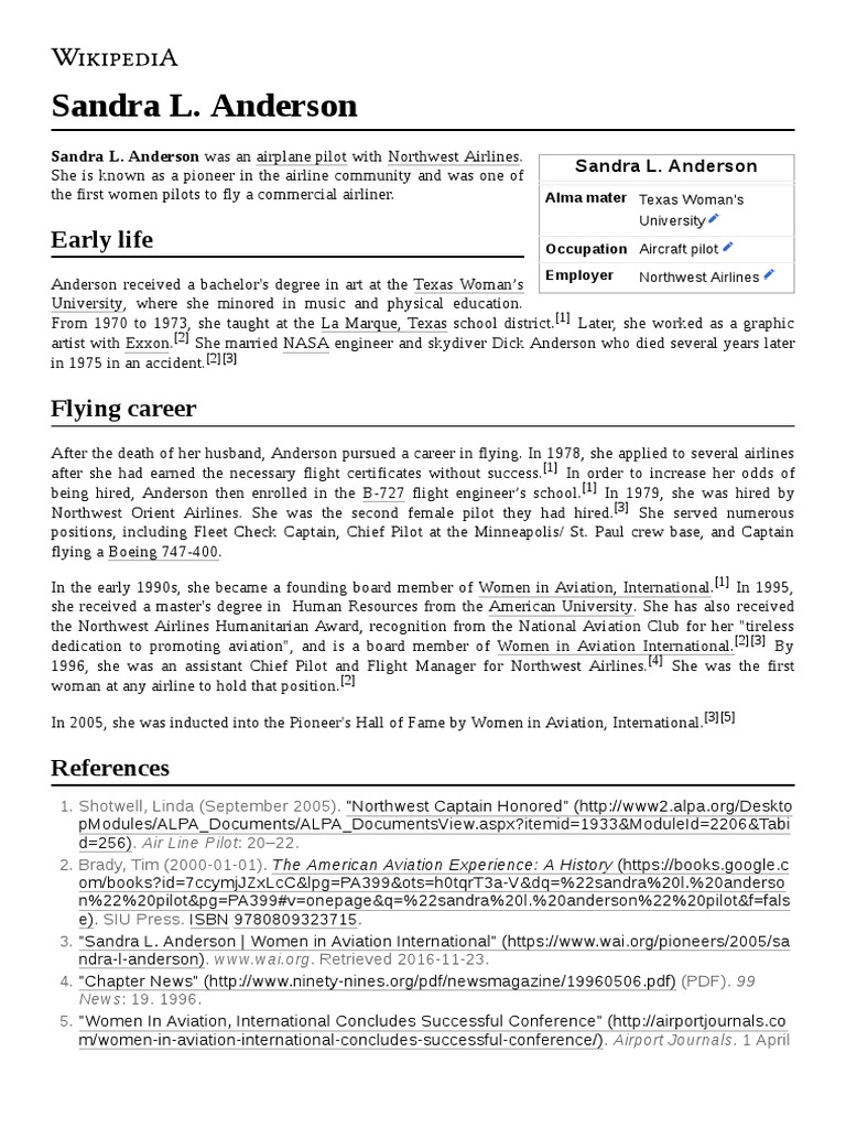 Sandra L. Anderson: Early Life | PDF | Airliner | Transport Safety