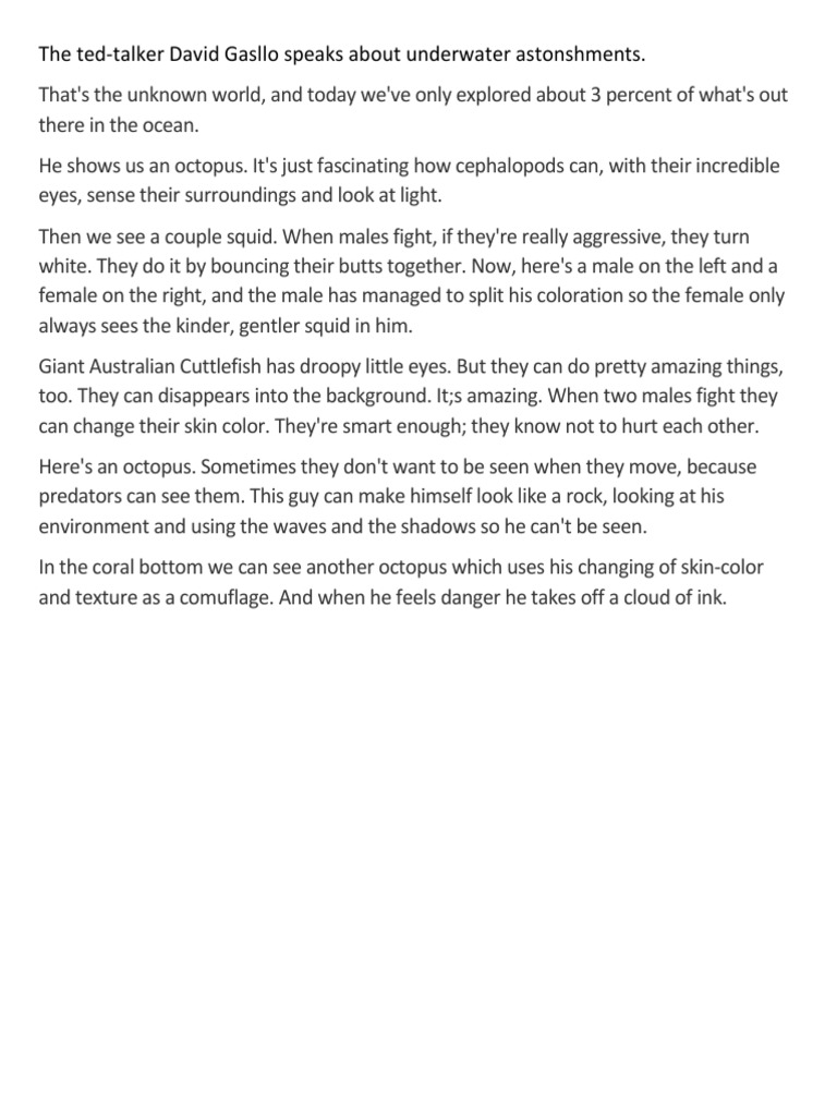 The Ted-Talker David Gasllo Speaks About Underwater Astonshments | PDF ...