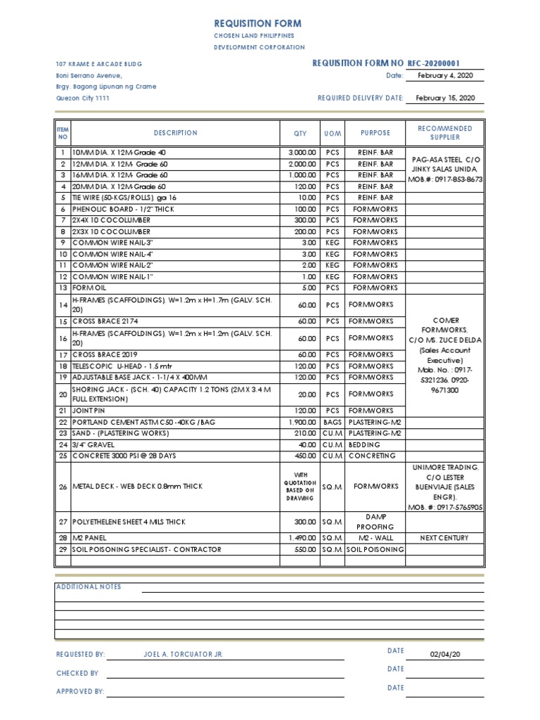 Requisition Form: Date: Required Delivery Date | Download Free PDF ...