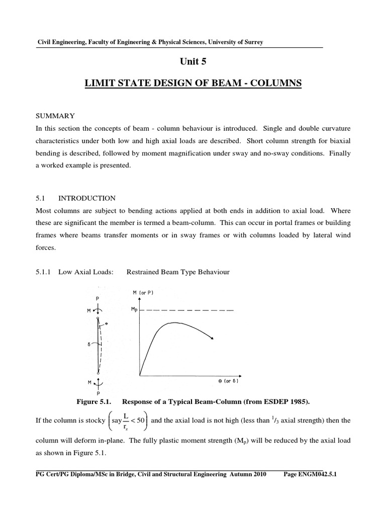 Unit 5 Limit State Design of Beam - Columns | PDF | Buckling | Beam ...
