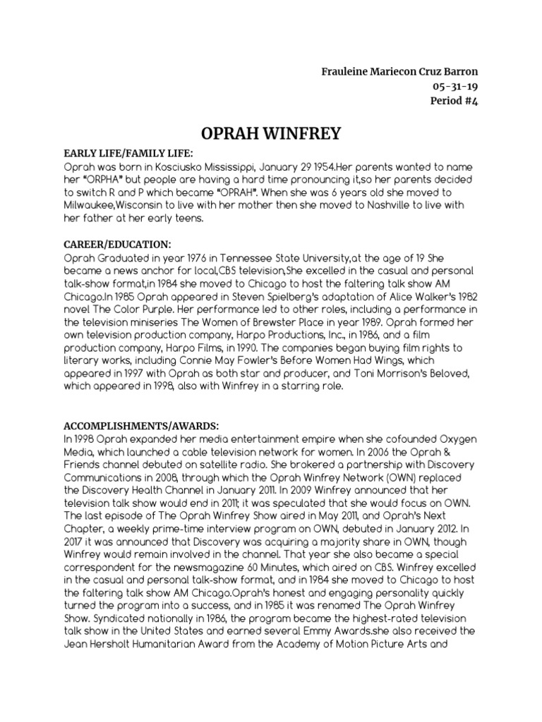 Oprah Winfrey | PDF | Oprah Winfrey | Mass Media