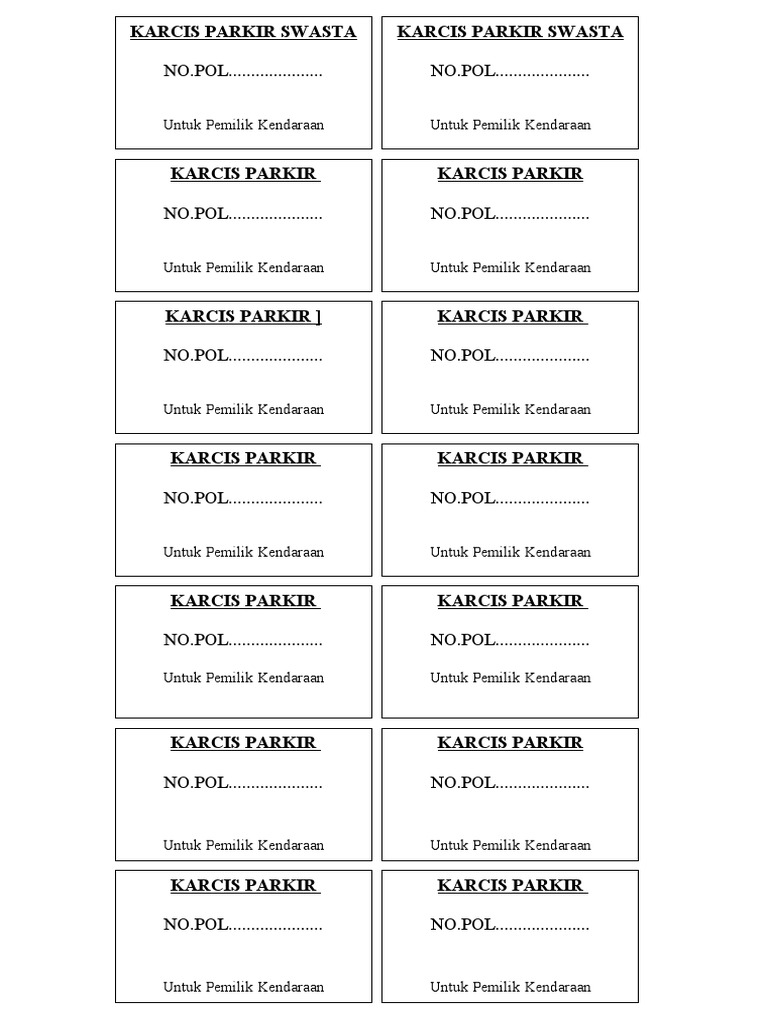 Contoh Karcis Parkir Swasta | PDF | Teknologi & Rekayasa