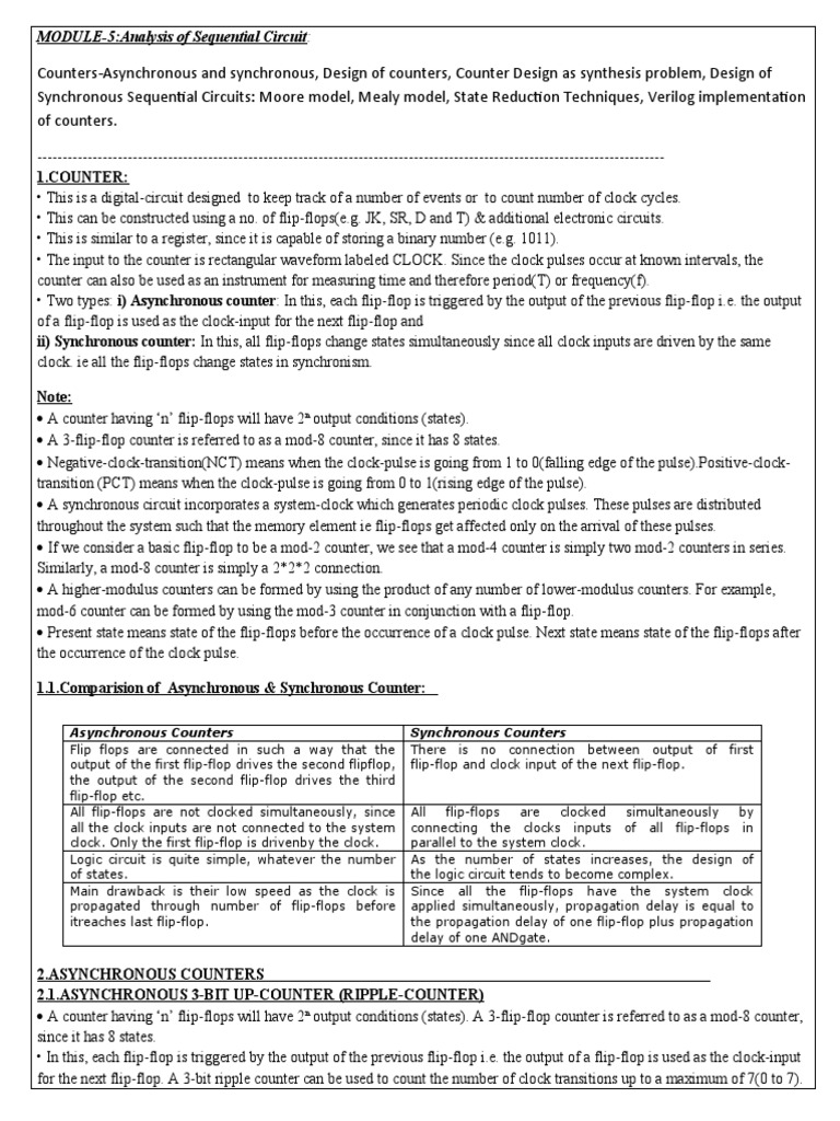 MODULE-5:Analysis of Sequential Circuit:: Asynchronous Counters Synchronous Counters | Download ...