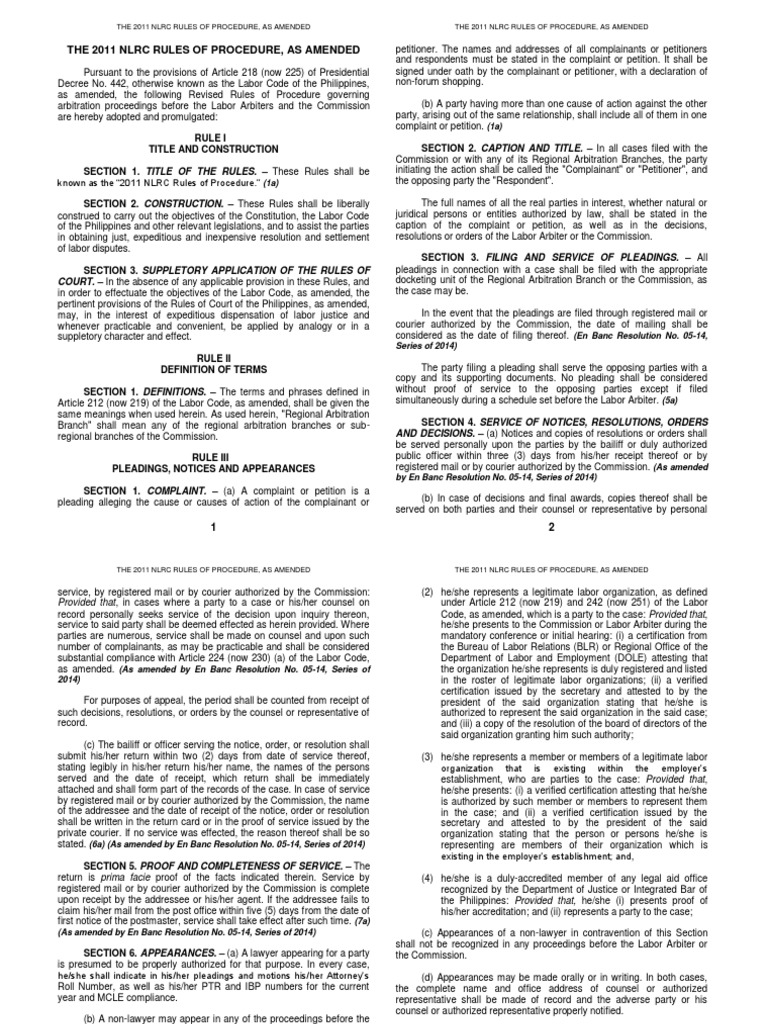 NLRC Rules of Procedure (2018 Amendments) (2pages) PDF | PDF ...