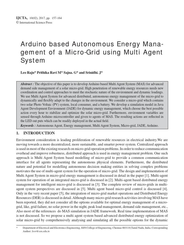 Arduino Based Ems Of A Microgrid Using Mas Pdf Pdf Arduino