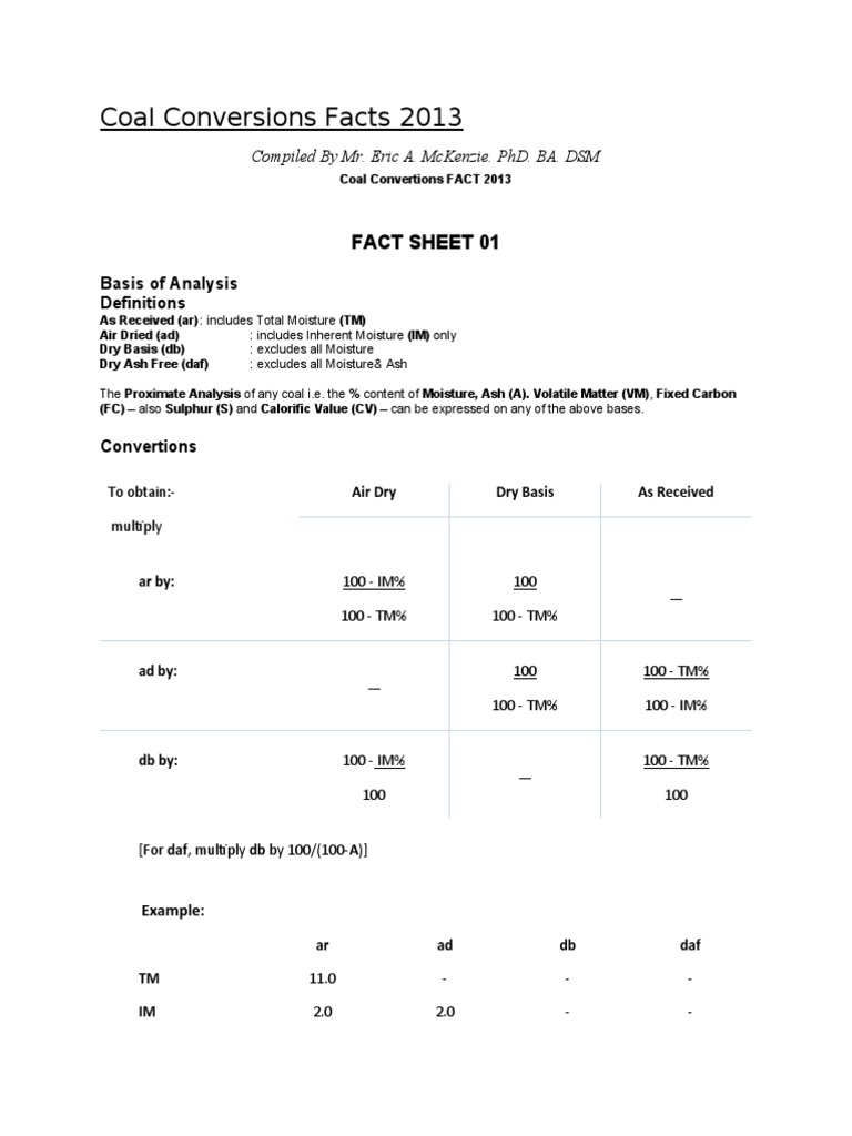 Coal Conversions Facts 2013 | PDF | Ton | Tonne