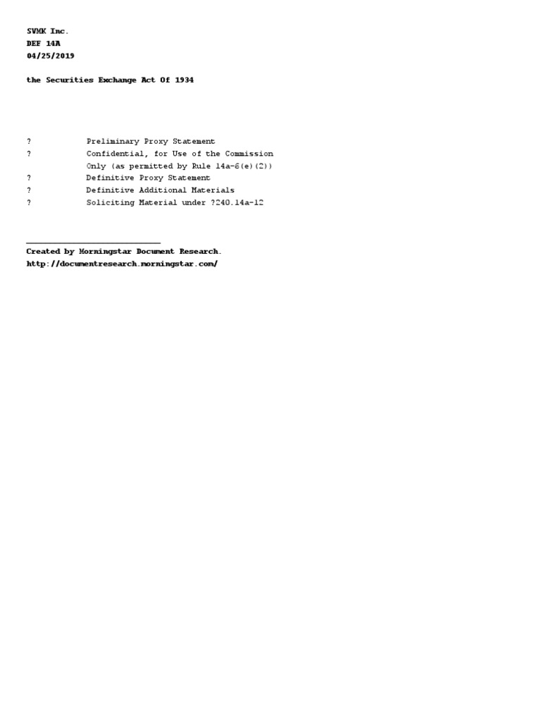 SVMK Inc. Def 14A 04/25/2019 The Securities Exchange Act of 1934 | PDF ...
