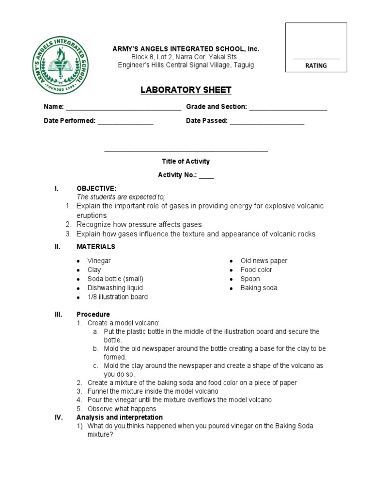 Laboratory Worksheet | PDF | Volcano | Types Of Volcanic Eruptions