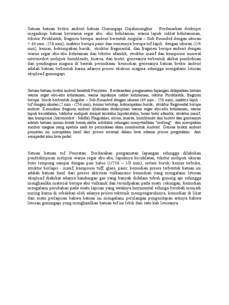 Satuan Batuan Breksi Andesit Batuan Gunungapi Gajahmungkur | PDF