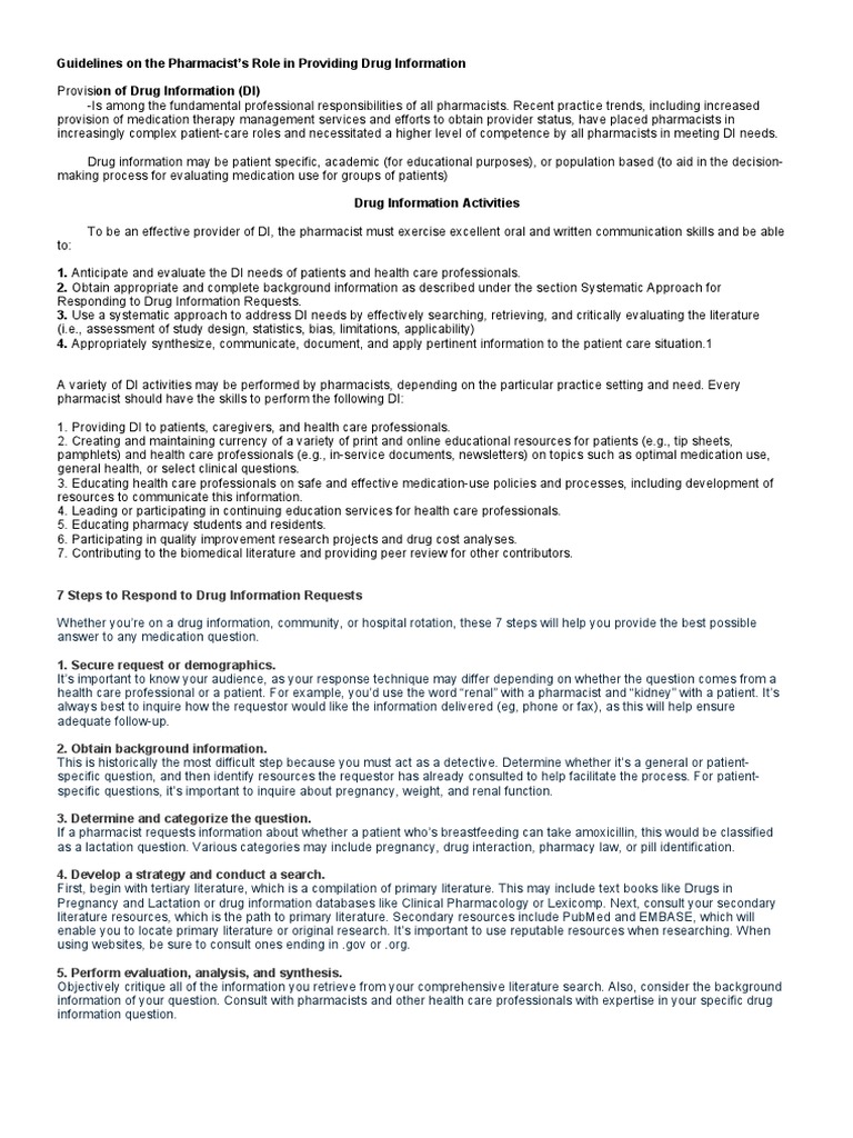 Guidelines On The Pharmacist | PDF | Pharmacy | Health Care