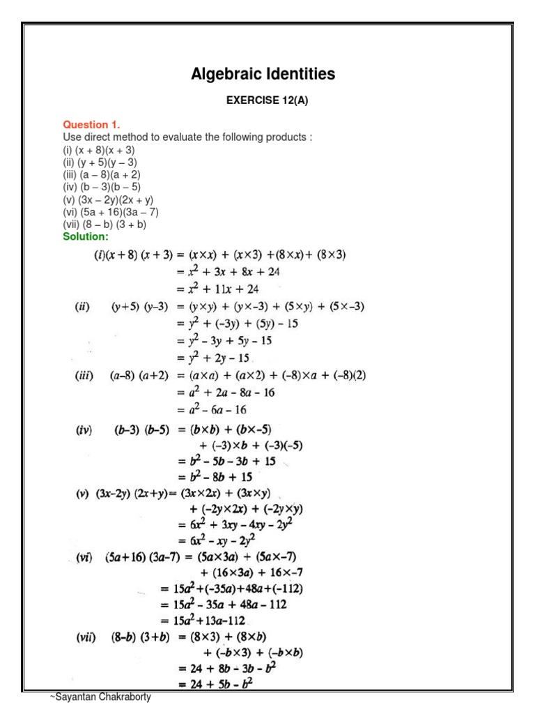 Algebraic Identities Solution | PDF | Algebra | Mathematical Concepts