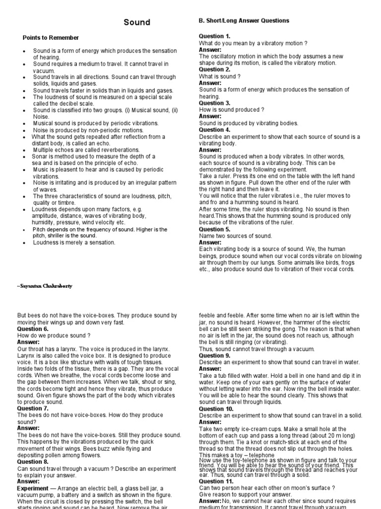 Sound: B. Short/Long Answer Questions Answer | PDF | Pitch (Music) | Sound