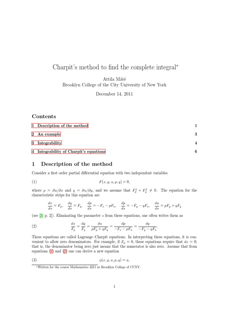 Charpits Method PDF | Download Free PDF | Equations | Ordinary ...