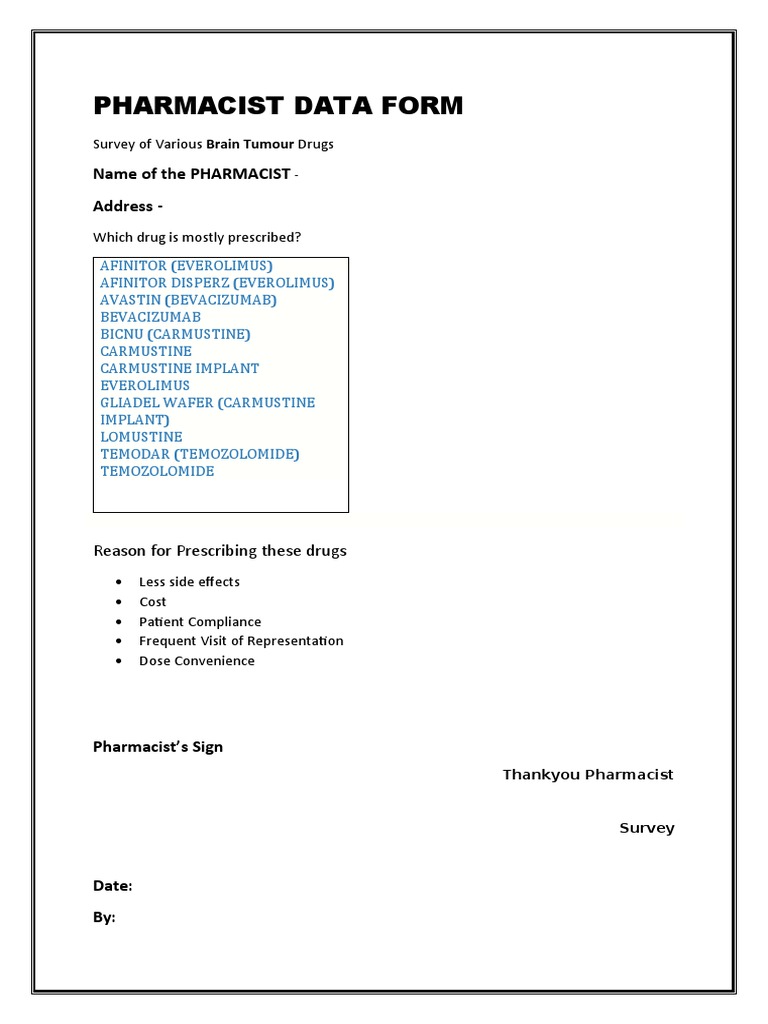 Pharmacist Data Form: Name of The PHARMACIST Address | PDF