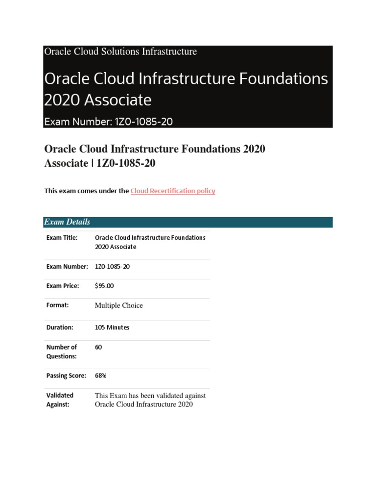 Oracle Cloud Infrastructure Foundations 2020 Associate | PDF