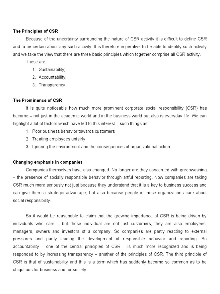 Three Core Principles of CSR | PDF | Corporate Social Responsibility ...
