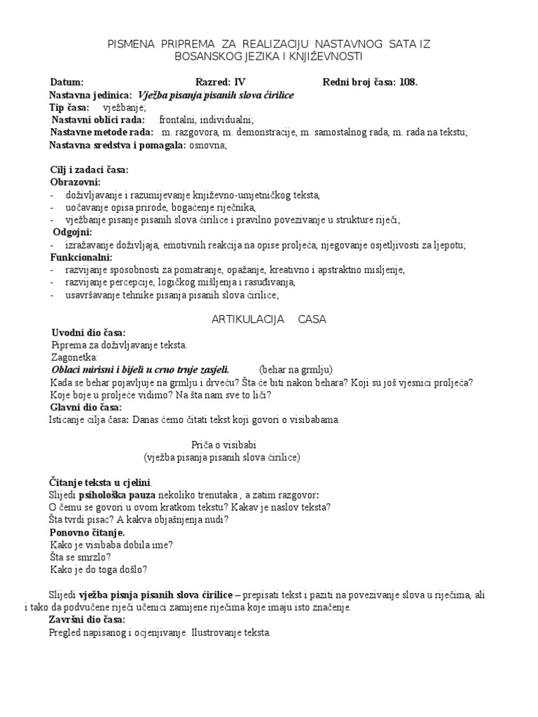 Vjezba Pisanja Pisanih Slova Cirilice Priča o Visibabi | PDF