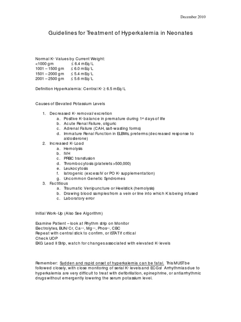 Hyperkalemia Management Dec2010 PDF | PDF | Medicine | Clinical Medicine