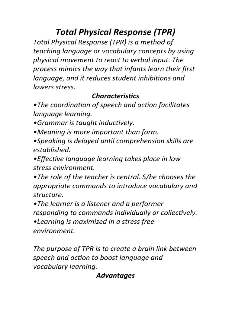 Total Physical Response (TPR) : Characteristics | PDF