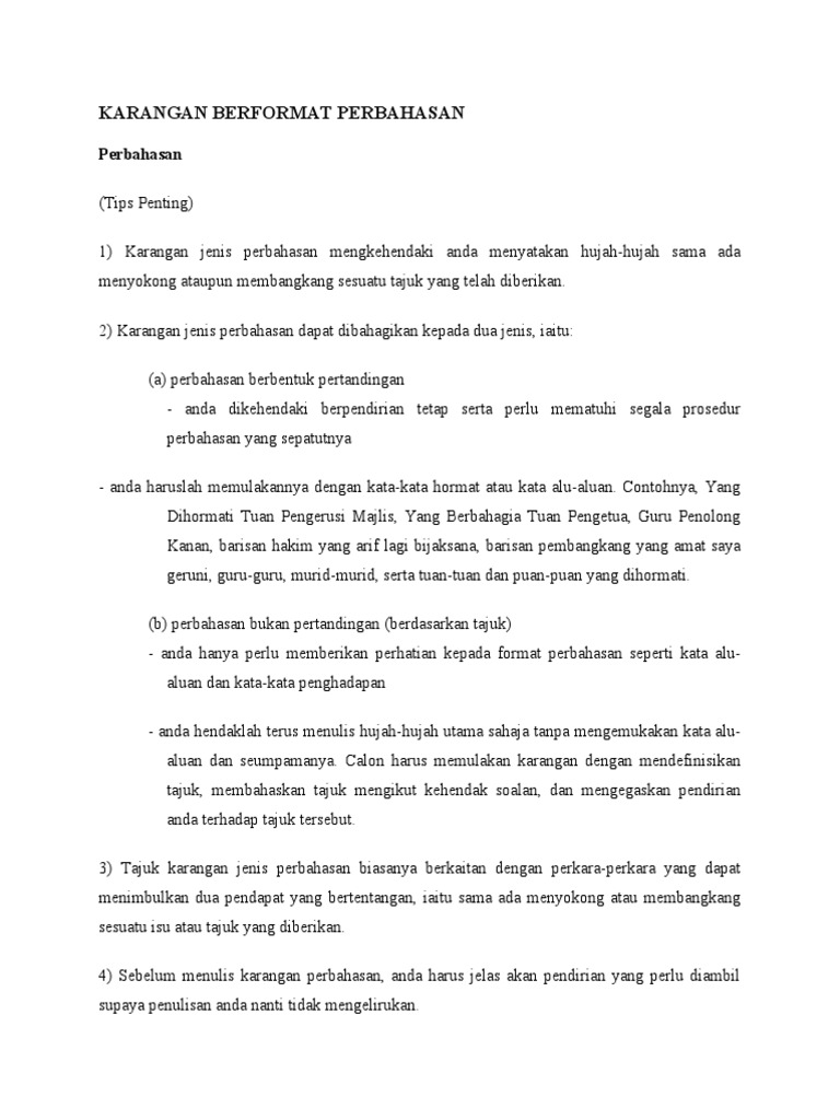 Karangan Jenis Perbahasan | PDF