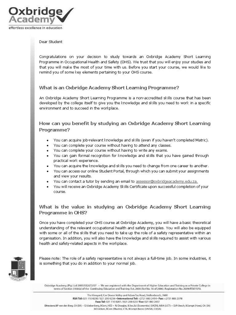 WP Letter - OHS Skills (B&W) | PDF | Occupational Safety And Health ...