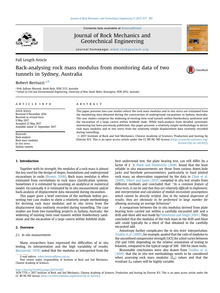 Back Analysing Rock Mass Modulus From Monito - 2017 - Journal of Rock ...