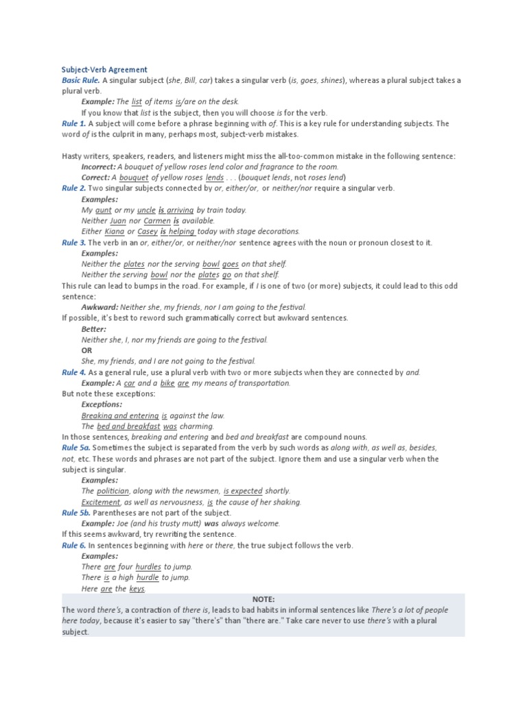 Basic Rule.: Subject-Verb Agreement | PDF | Grammatical Number | Plural