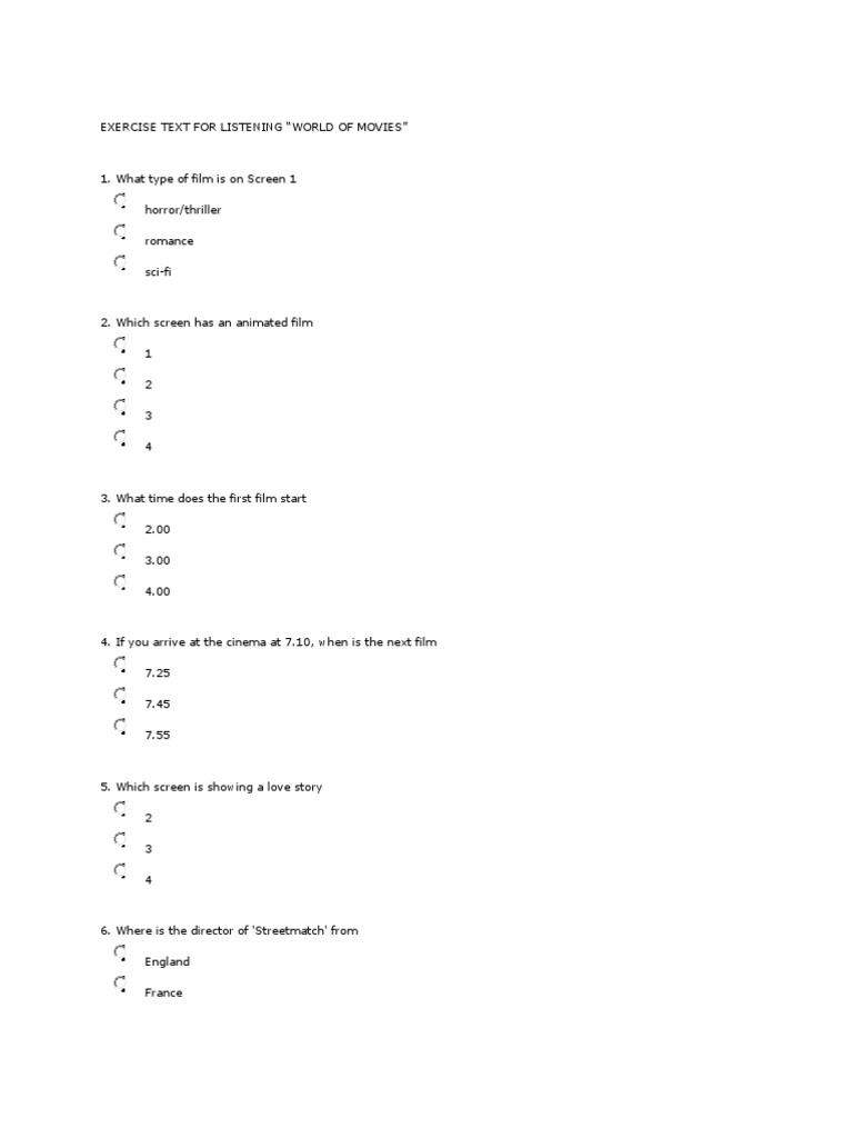 World of Movies Listening Exercise | PDF | Games & Activities | Art