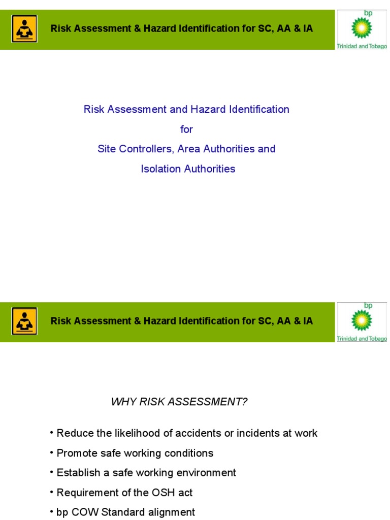 Risk Assessment and Hazard Identification For Site Controllers, Area ...