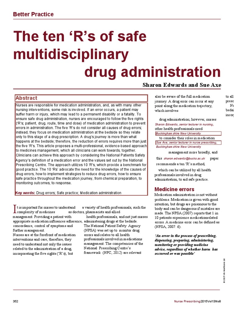 The Ten R's of Safe Multidisciplinary Drug Administration: Better ...