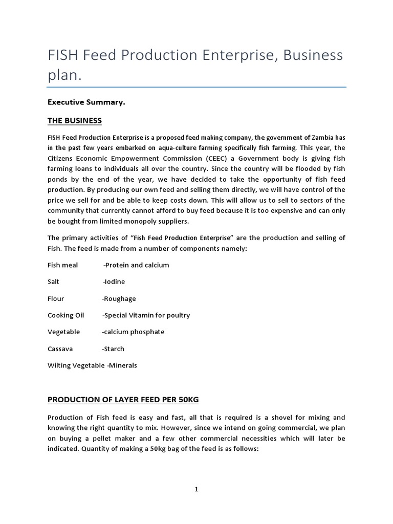 FISH Feed Enterprise Business Plan | PDF | Retail | Employment