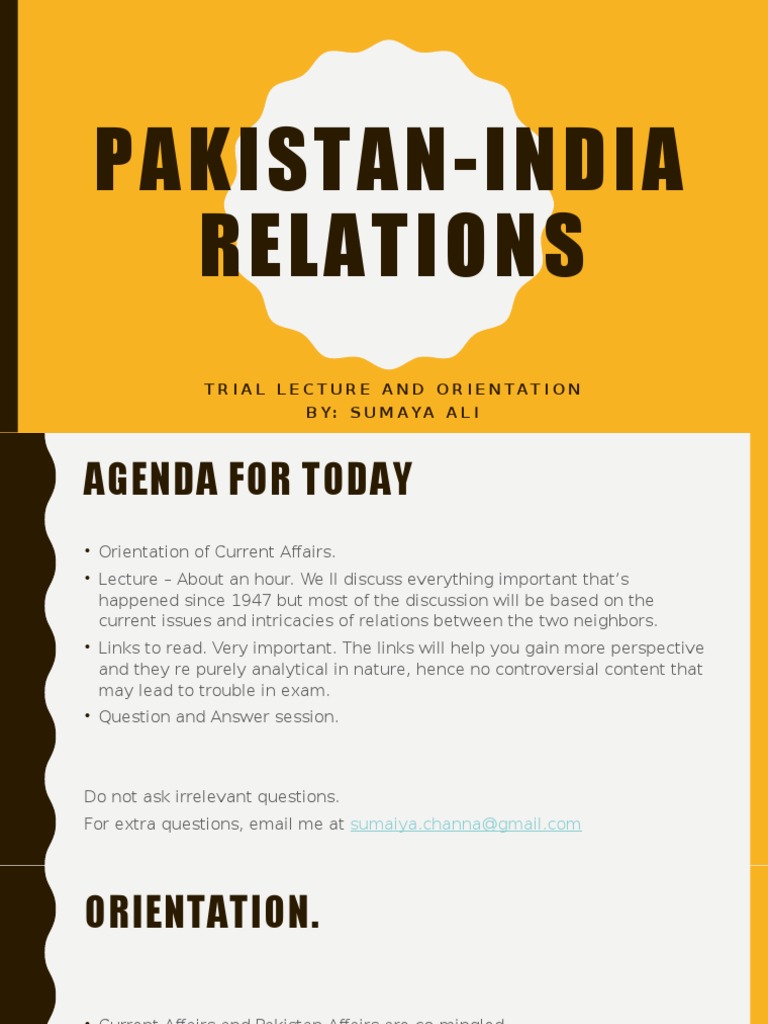 India-Pakistan Relations Overview | PDF | Pakistan | International ...