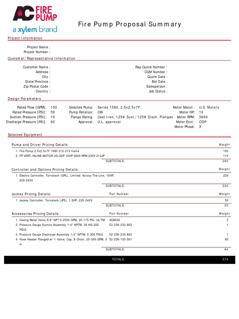 Fire Pump Proposal Summary: Project Information | PDF | Pump | Gas ...