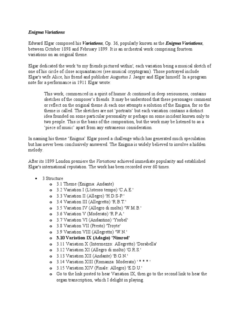 Elgar Enigma Variations | PDF | Edward Elgar | Compositions For Orchestra