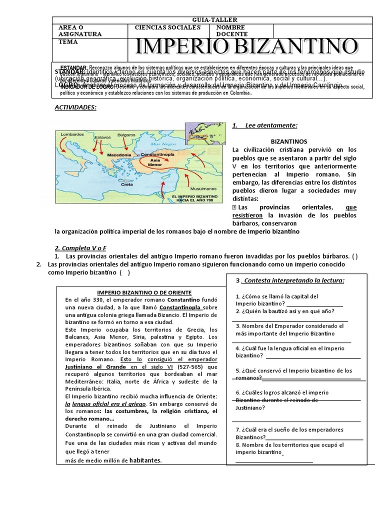 Actividades sobre el Imperio Bizantino | PDF | imperio Bizantino ...