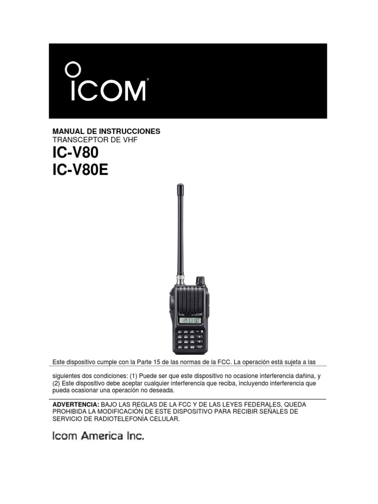 Manual Do HT Icom IC-V80 em Espanhol | PDF | Cargador de batería ...
