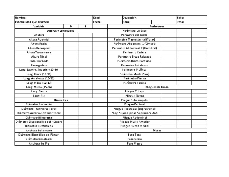 Plantilla Somatotipo | Descargar gratis PDF | Cuerpo humano | Anatomía ...