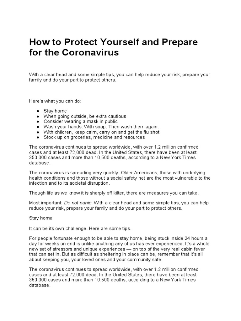 Coronavirus Safety and Preparation Tips | PDF | Hand Washing | Public ...