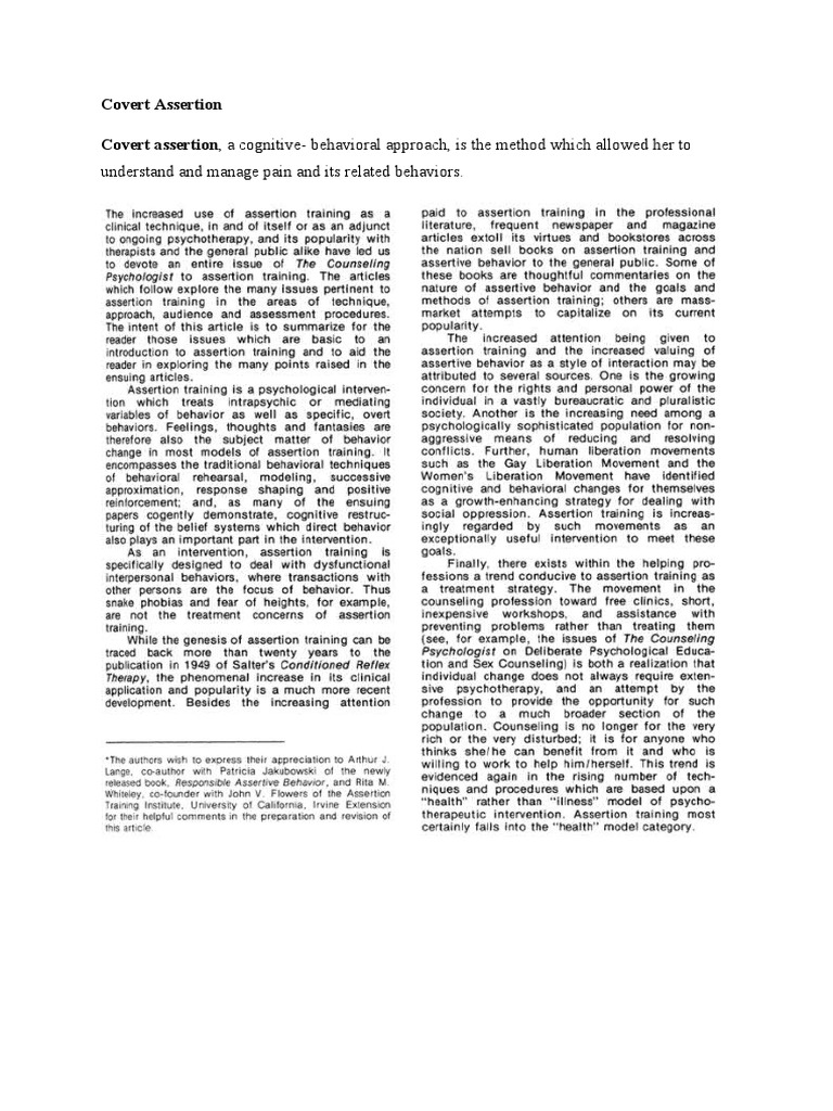 Covert Assertion, Sensitization | PDF | Behaviour Therapy | Psychotherapy