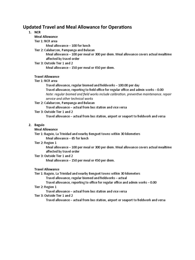 Updated Meal and Travel Allowance Policy | PDF | Eating Behaviors Of ...