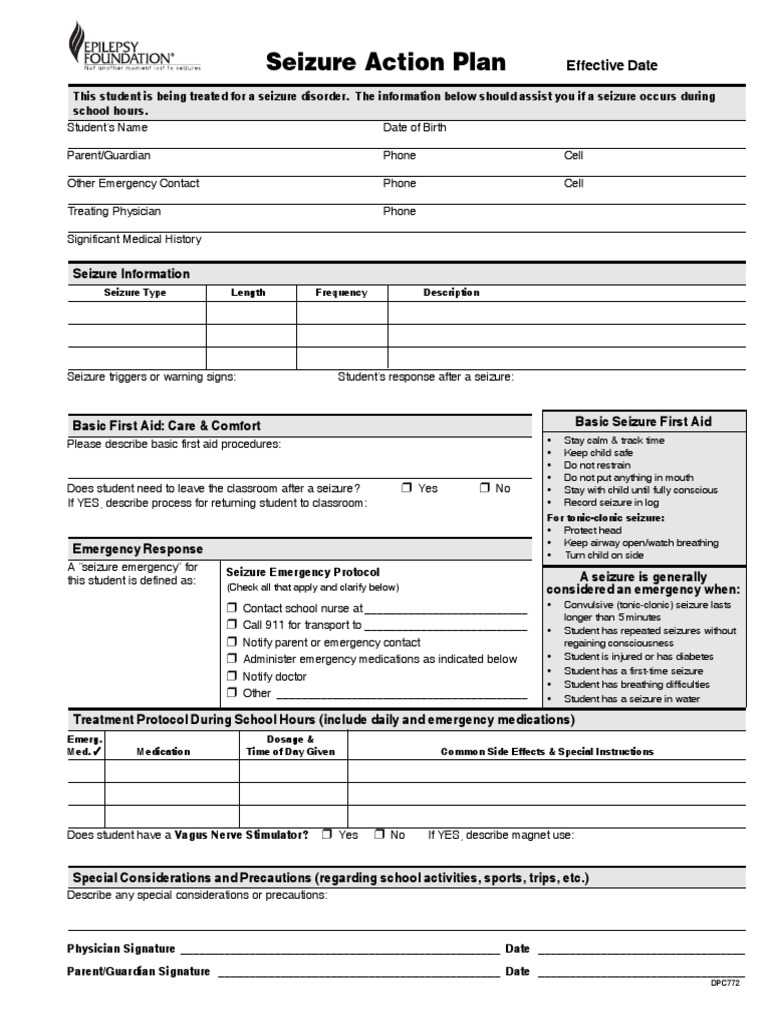Seizure-Action Plan Epilepsy Foundation | PDF | First Aid | Human ...