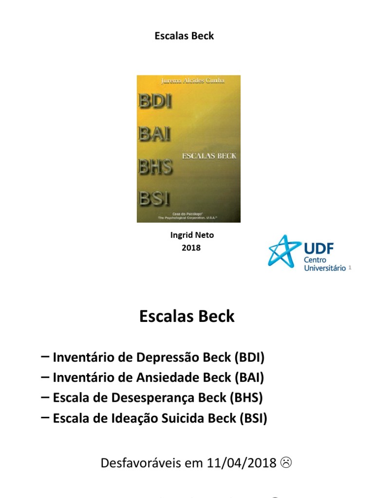 Aula - 7 - Escalas Beck | PDF | Depressão | Terapia cognitiva ...