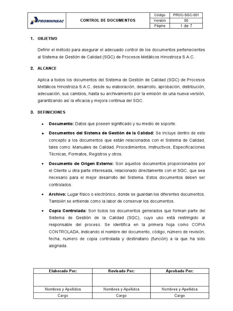 Proc-Sgc-001.procedimiento Control de Documentos | PDF | Sistema de ...