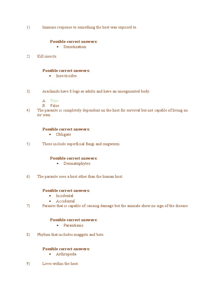 MCQ Parasitology | PDF | Parasitism | Plasmodium